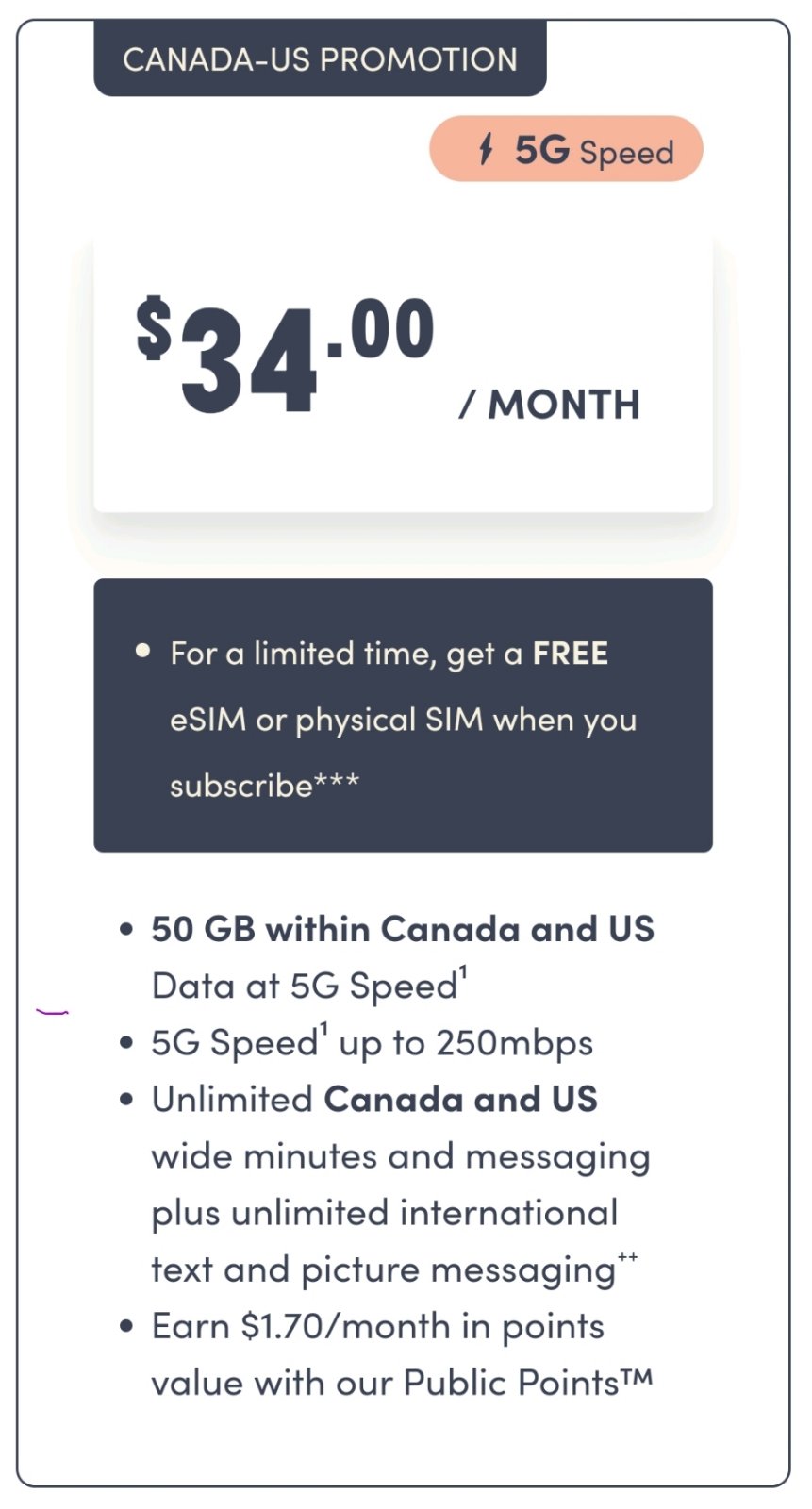 Clarification! $34 50GB 5G Canada/US Plan also $40... - Community