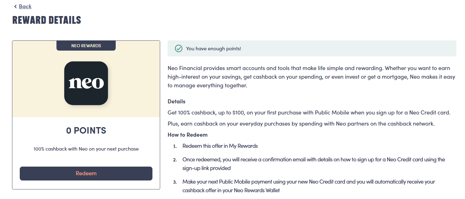Solved: New Account NEO Reward for $100 Cash Back - Community