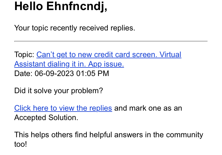 Can’t get to new credit card screen. Virtual Assis... - Community